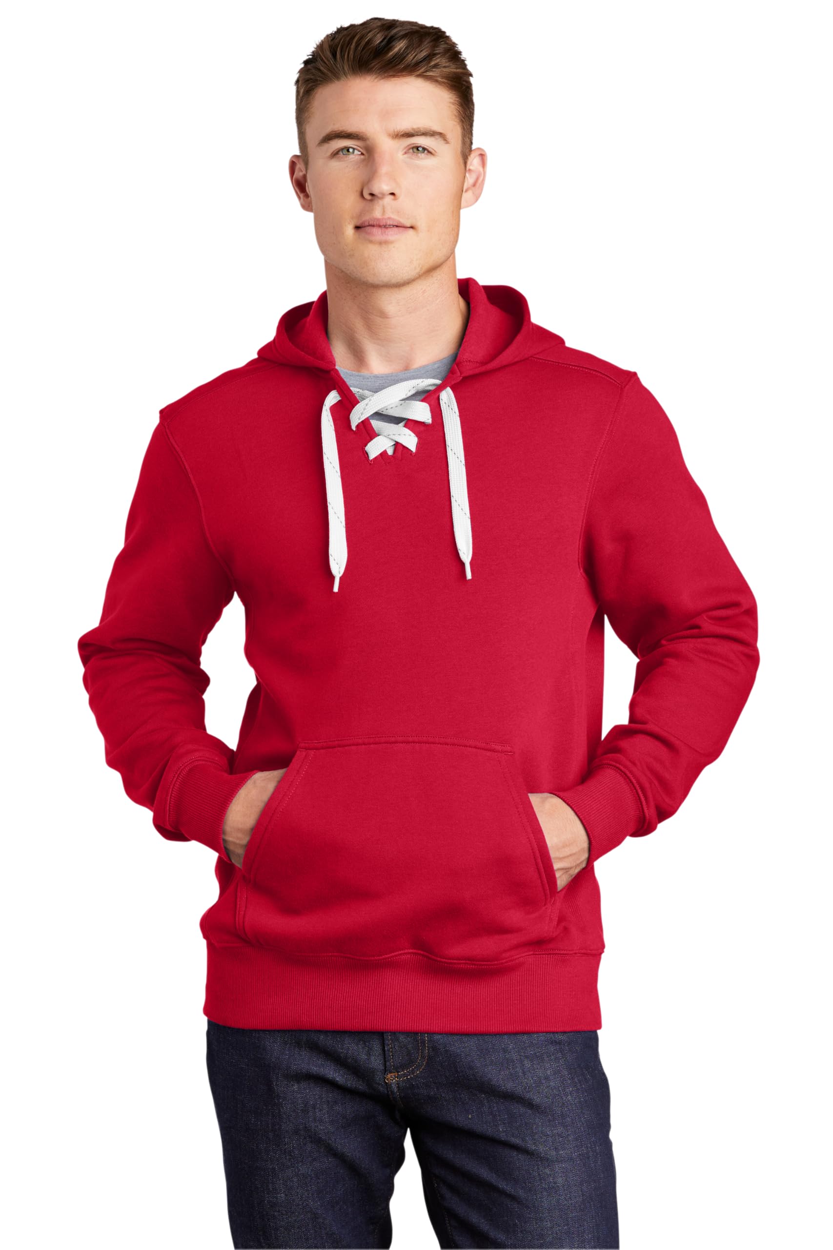 SPORT-TEK Men's Lace Up Pullover Hooded Sweatshirt M Deep Red