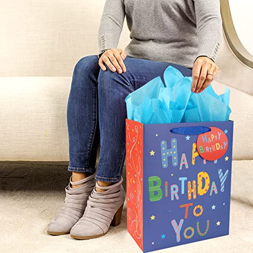 Sharlity 13" Large Birthday Gift Bag for Baby Shower with Card and 3 Tissue Papers (1pack)