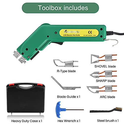 Huanyu Electric Hot Knife Rope Cutter Fabric Cutting Tool Kit 4 Blades Pro Fabric Cutter 600° C Heat Cutter 100W Heat Sealer for Sponge Cloth Board Webbing Continuous working