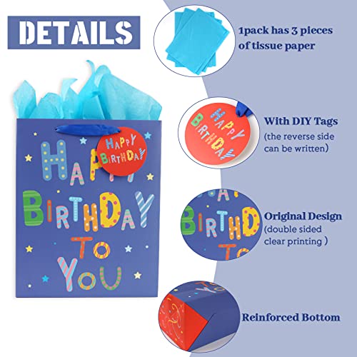 Sharlity 13" Large Birthday Gift Bag for Baby Shower with Card and 3 Tissue Papers (1pack)