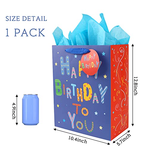 Sharlity 13" Large Birthday Gift Bag for Baby Shower with Card and 3 Tissue Papers (1pack)