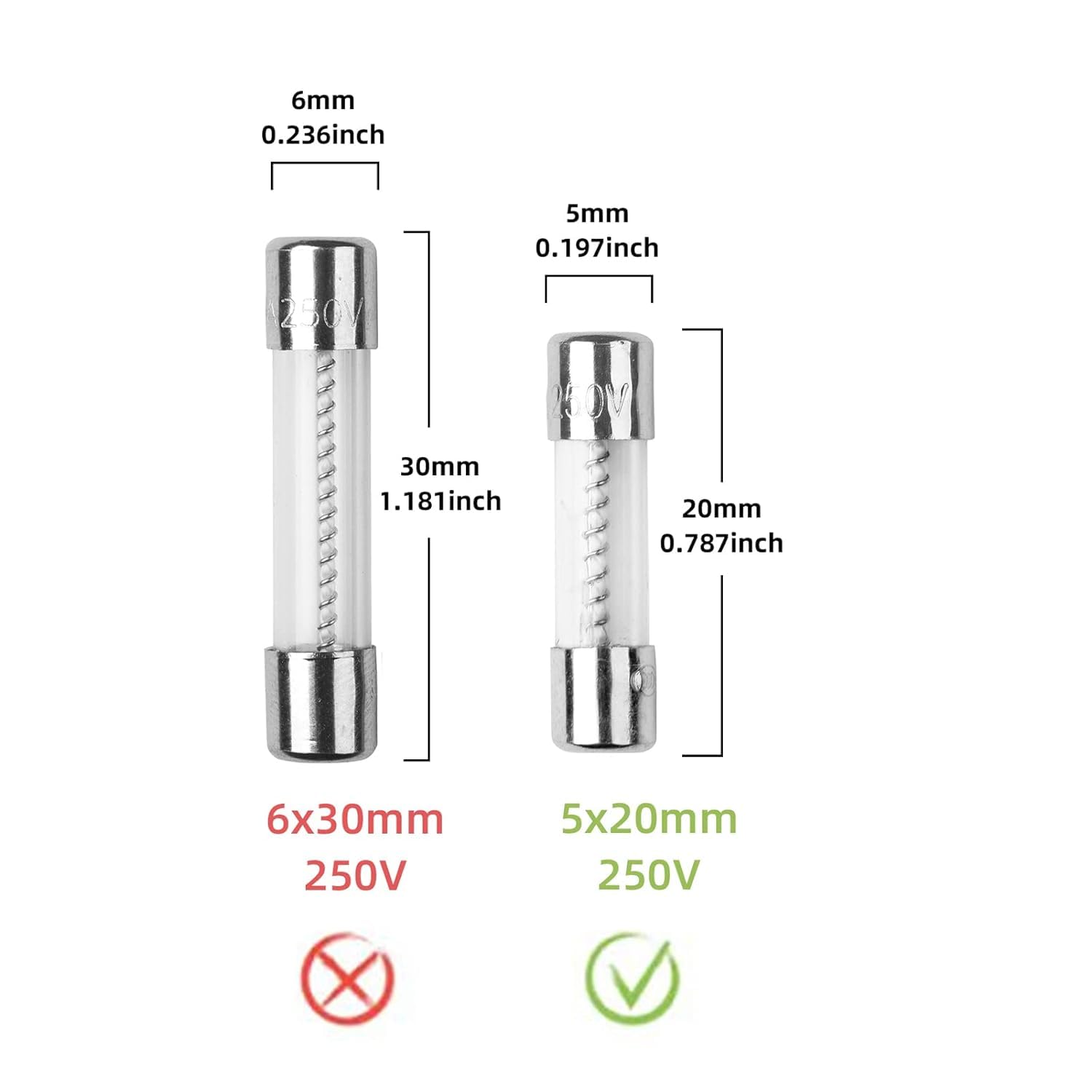 10pcs T2AL250V 5x20mm 2A Slow Blow 250V Slow Acting Fuse Glass Tube Fuse Time-delay Fuse (3/16 in x 3/4 in) Compstudio Compatible with Power Supply, Microwave, Auto Accessories,Circuit Break,etc.
