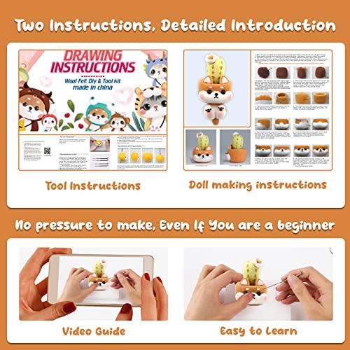 Needle Felting Beginner Kit, Needle Felting Kit, Needle Felting Starter Kit with Basic Felt Tools, Needle Felting Supplies with Foam Mat Felting Needles Wool Roving for DIY Crafts(Shiba Inu)