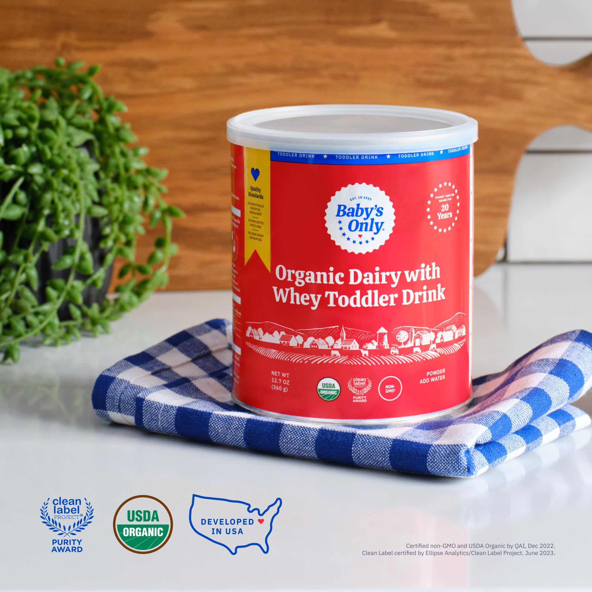 Baby's Only Organic Dairy with Whey Toddler Drink, Milk Powder with Extra Whey Protein, Iron, Vitamin D, Toddlers 12 Months Old and Up, Organic Toddler Drink, Easy to Digest, 12.7 oz, 1 Pack