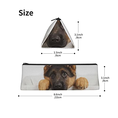 Mermaid Scales Fashion Galaxy Pattern Triangle Pencil Pouch Multi Function Zipper Pencil Bag Organizer for Kids Or Adult Office Idea Gift (Lovely Dog German Shepherd)