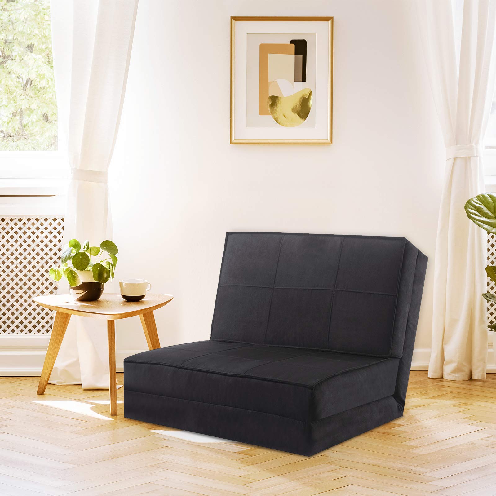 Giantex 5-Position Adjustable Convertible Flip Chair, Sleeper Dorm Game Bed Couch Lounger Sofa Chair Mattress Living Room Furniture, Black