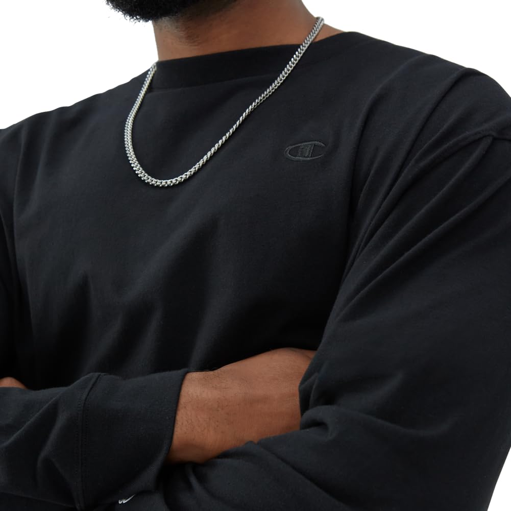 Champion, Classic Long Sleeve, Comfortable, Soft T-Shirt for Men (Reg. or Big & Tall), Black, Small