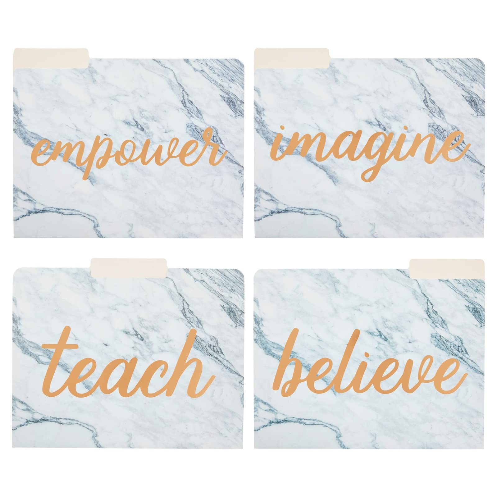 12 Pack Marble Decorative File Folders, Letter Size for Women, Cute Rose Gold with 1/3 Cut Tabs for Women, 6 Inspirational Designs (9.5 x 11.5 in)