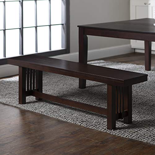 Walker Edison 3 Person Wood Dining Bench Armless Kitchen Table Set Dining Chairs, 60 Inch, Brown