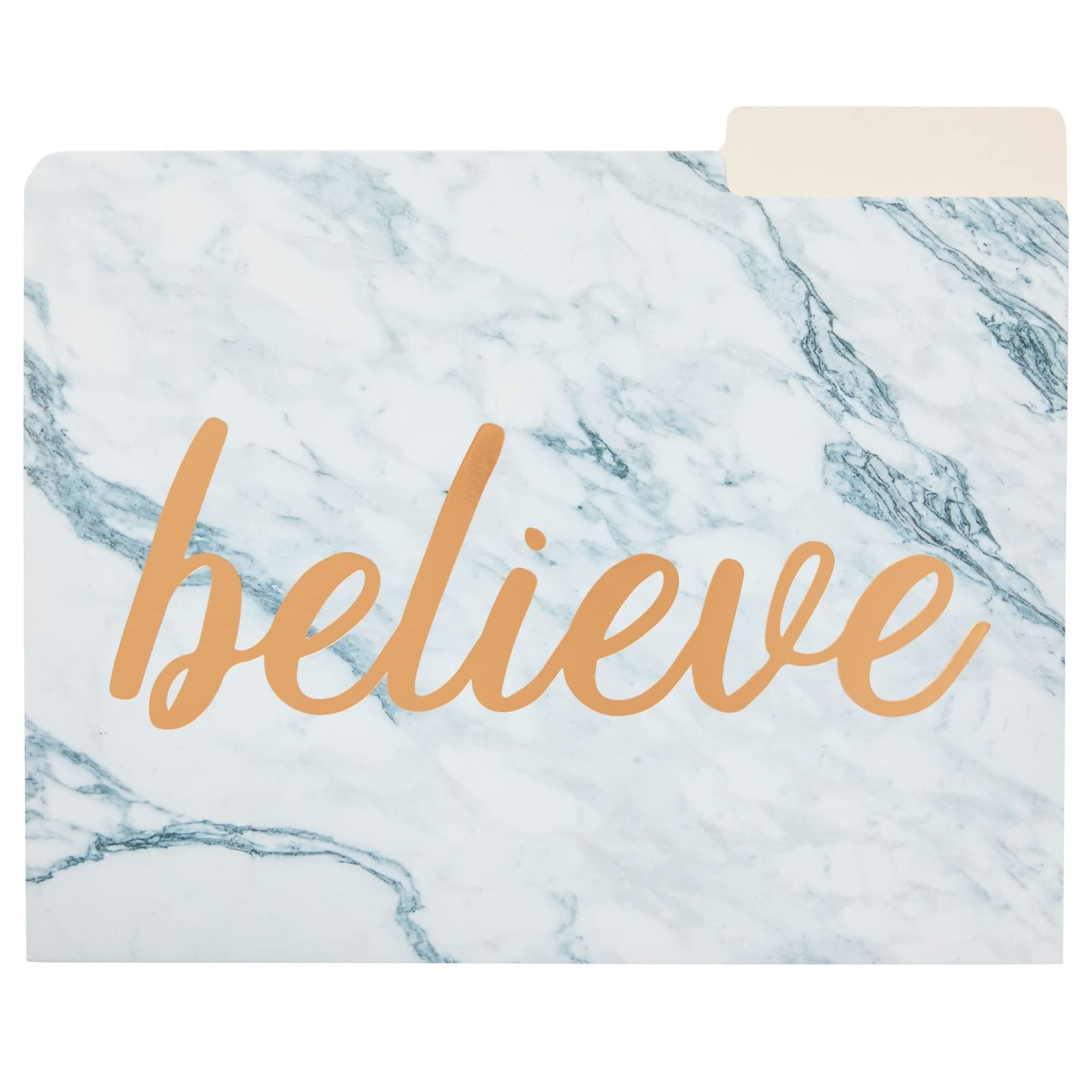 12 Pack Marble Decorative File Folders, Letter Size for Women, Cute Rose Gold with 1/3 Cut Tabs for Women, 6 Inspirational Designs (9.5 x 11.5 in)