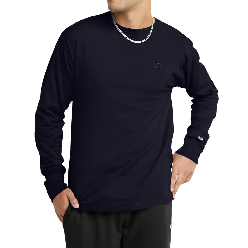 Champion, Classic Long Sleeve, Comfortable, Soft T-Shirt for Men (Reg. or Big & Tall), Black, Small