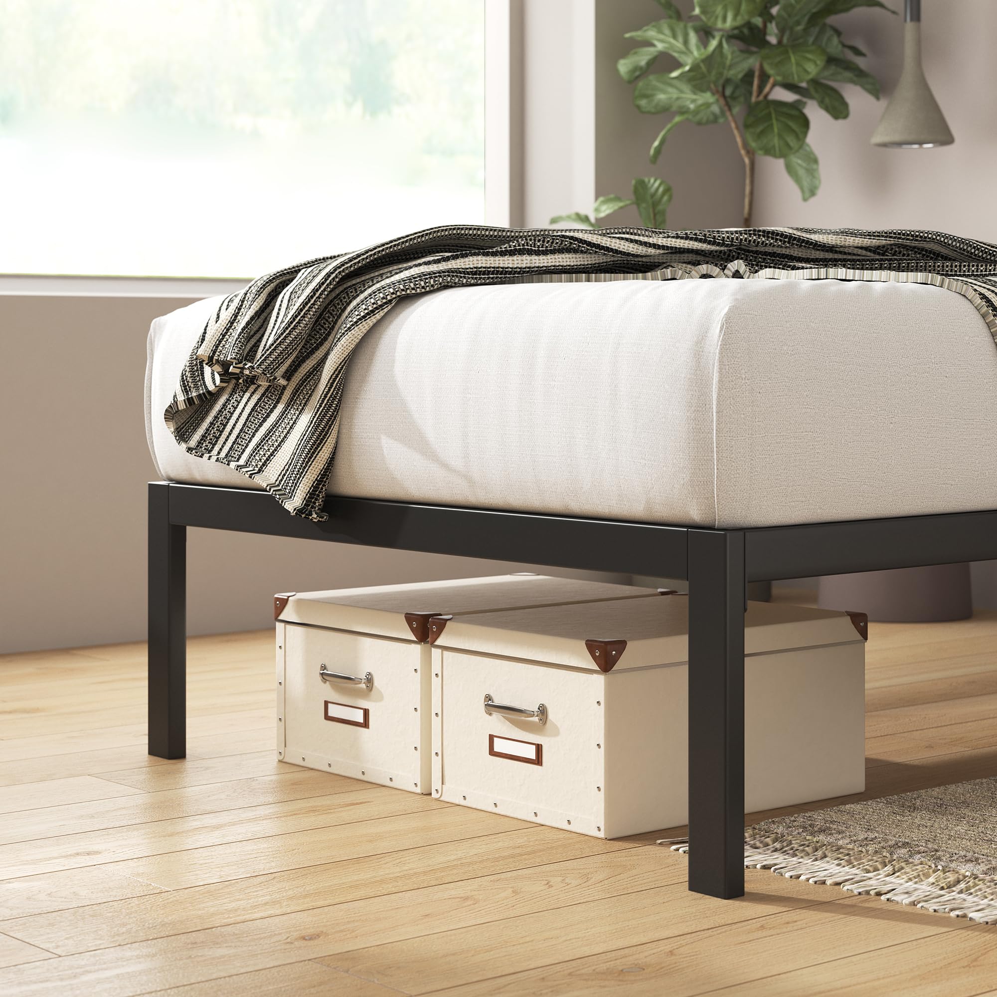 ZINUS Mia Metal Platform Bed Frame, Wood Slat Support, No Box Spring Needed, Easy Assembly, Black, 75" x 30" (Narrow Twin)