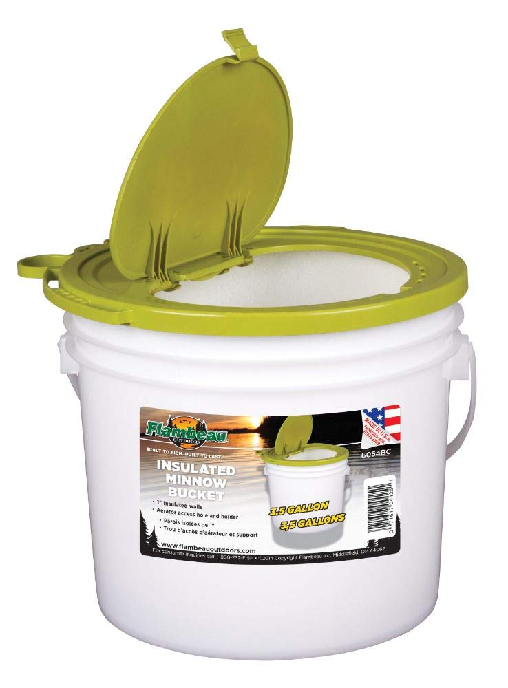 Flambeau Outdoors 6054BC 3.5 Gallon Insulated Minnow Bucket, Live Bait Fishing Storage, Lime Green/White