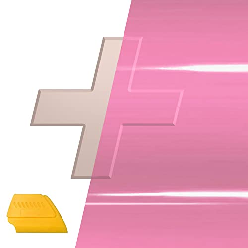 VViViD Auto Emblem Car Wrap Vinyl, Gloss Pink, Compatible with Chevy Bowtie Logo 11.8 Inches x 4 Inches Sheets (x6) + Squeegee