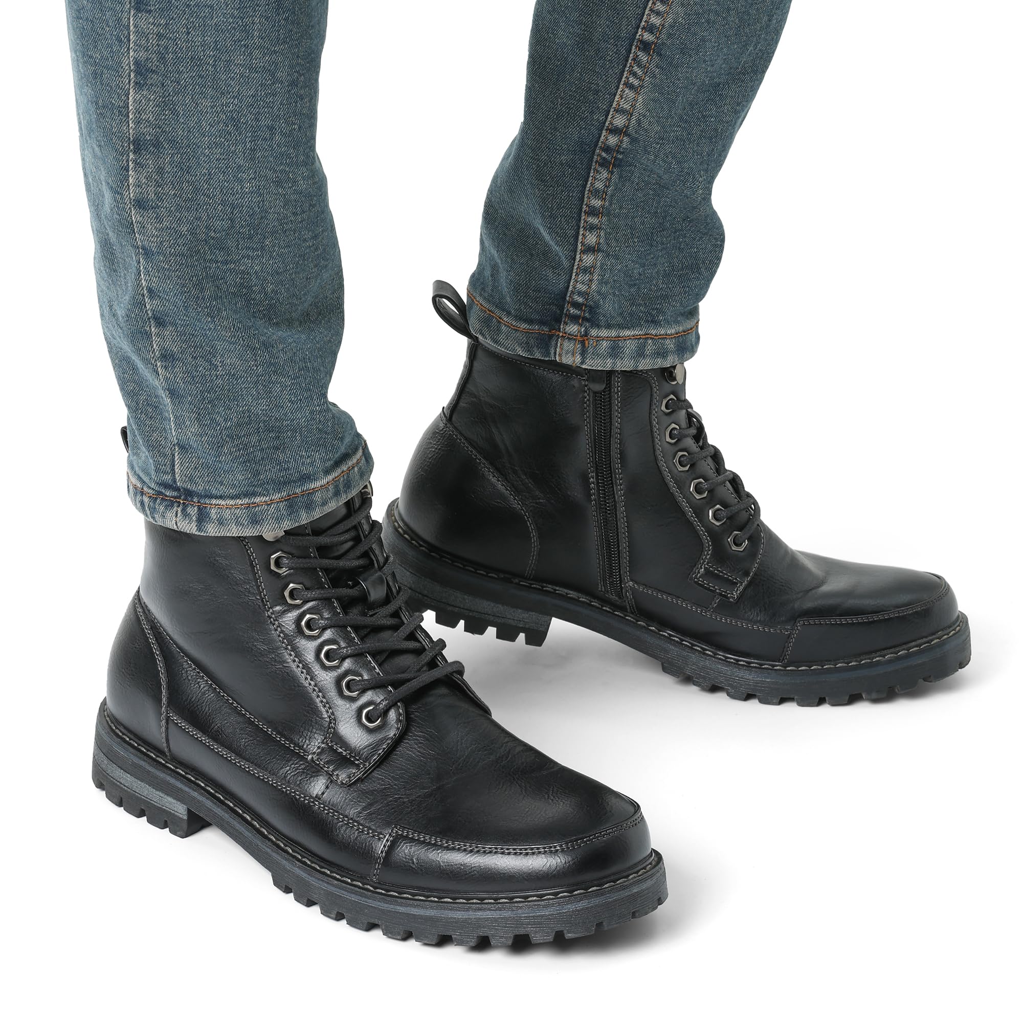 Bruno Marc Men's Motorcycle Combat Oxford Boot Fur Lining Warm Zipper Boots,Size 10.5,Engle-01-Black,ENGLE-01