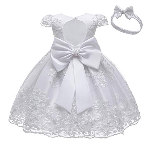 MYRISAM Flower Girls Lace Tutu Dress Baby Kids Christening Baptism Communion Birthday Party Formal Wedding Dresses w/Headwear White 3-4T