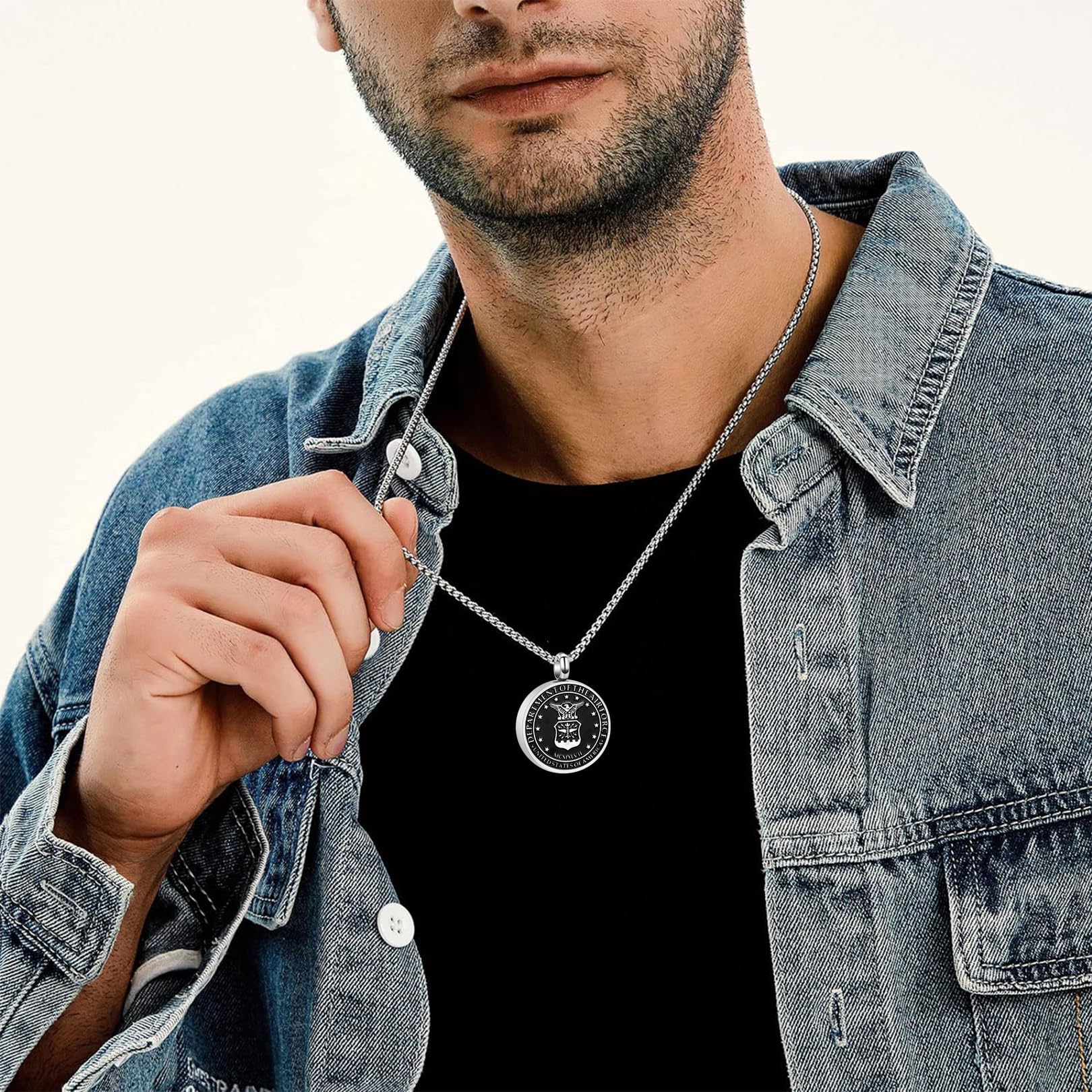 Hearbeingt Cremation Jewelry for Ashes USA Army/Air Force/Navy/Firefighter Memorial Urn Necklace for Ashes Keepsake Pendant for Women Men(Air Force)