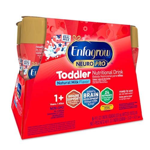 Enfagrow NeuroPro Toddler Nutritional Drink, Made with Real Milk, Brain-Building Omega-3 DHA, Nutrients and Prebiotics for Growth & Immune Support, Non-GMO, Toddler Milk Powder, 8 Fl Oz, 6 Count
