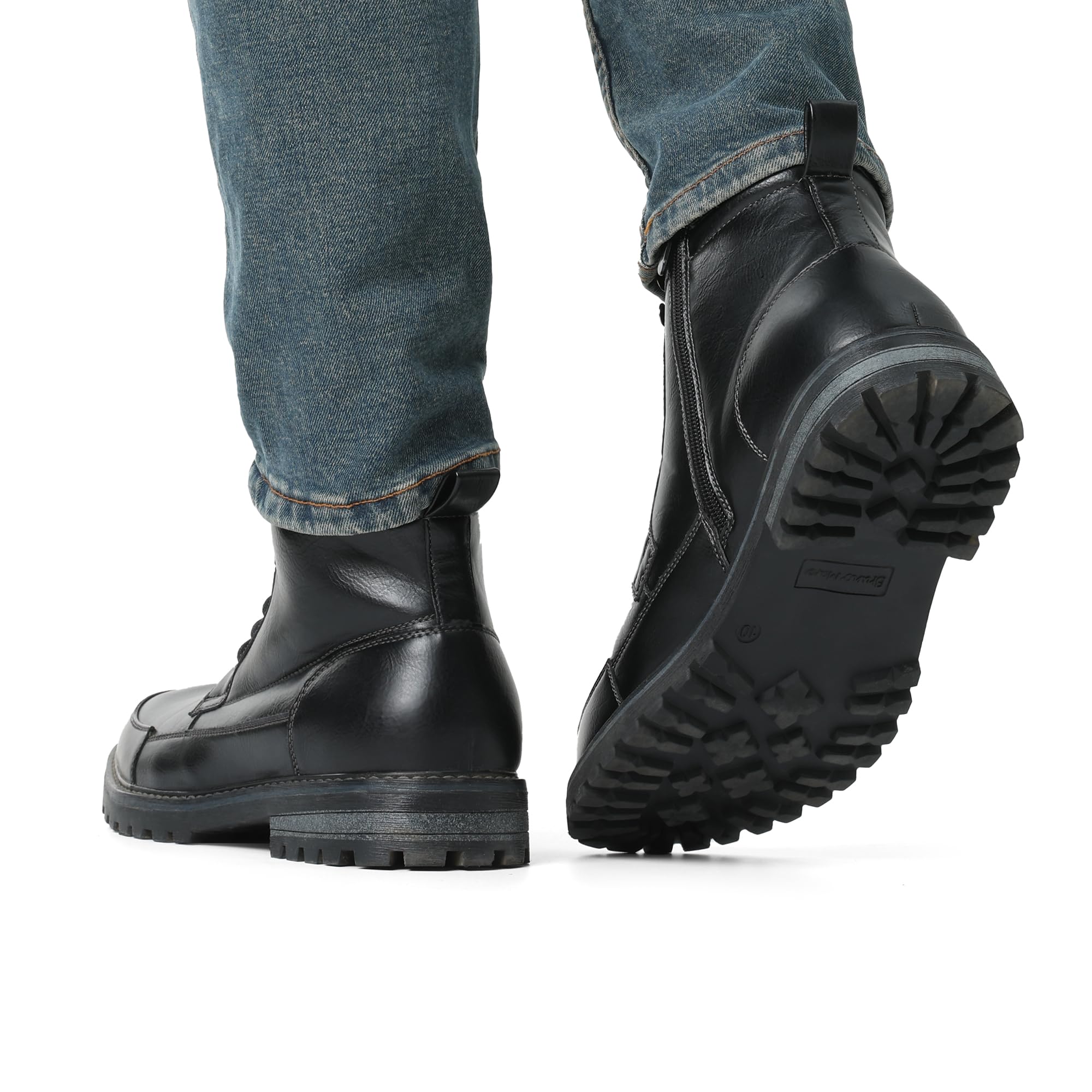 Bruno Marc Men's Motorcycle Combat Oxford Boot Fur Lining Warm Zipper Boots,Size 10.5,Engle-01-Black,ENGLE-01