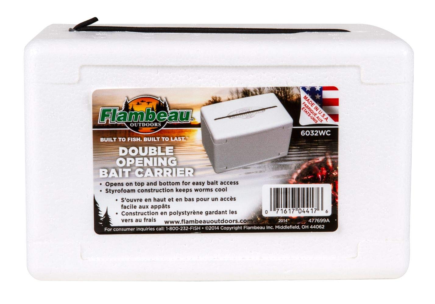 Flambeau Outdoors 6032WC Double Opening Foam Fishing Cooler, Styrofoam Live Bait Carrier with Bungee, White