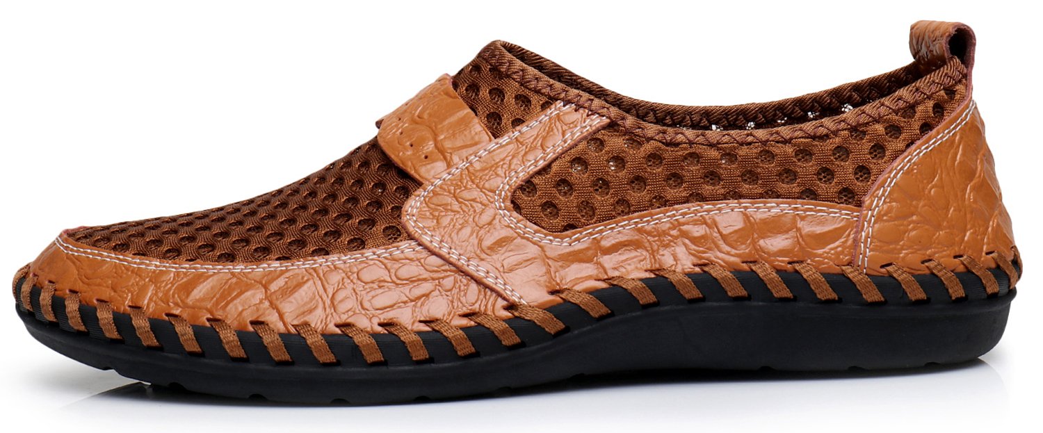TASOGEN Summer Men's Mesh Breathable Walking Loafers,Outdoor Lightweight Slip-on, Mesh Casual Shoes,Stitching Honeycomb Hiking Shoes Durable Soft Leather-Brown 41