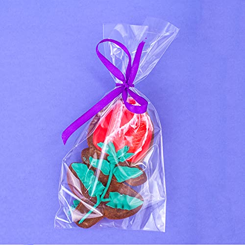 Yotelab Cellophane Treat Bags, 5x11 Inches Clear Cellophane Bags With Twist Ties 100 Pcs