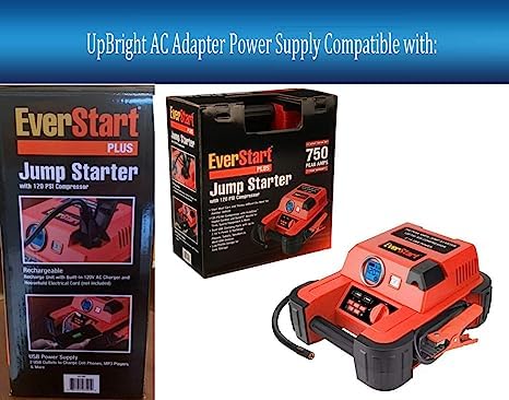 UpBright 2-Prong AC Power Charging Cord Recharge Cable Plug Compatible with EverStart Plus 750 Peak Amps Jump Starter Ever Start 750A JUS750CE 750 Amp 12V 375A Start JumpStarter 120 PSI Air Compressor