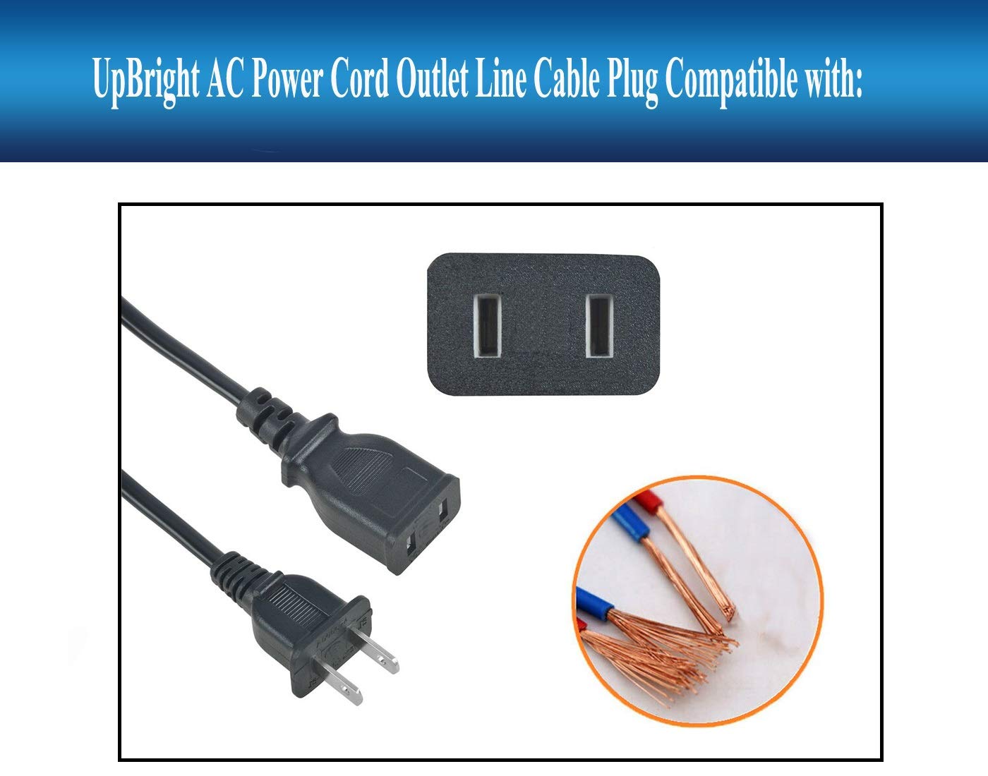 UpBright 2-Prong AC Power Charging Cord Recharge Cable Plug Compatible with EverStart Plus 750 Peak Amps Jump Starter Ever Start 750A JUS750CE 750 Amp 12V 375A Start JumpStarter 120 PSI Air Compressor
