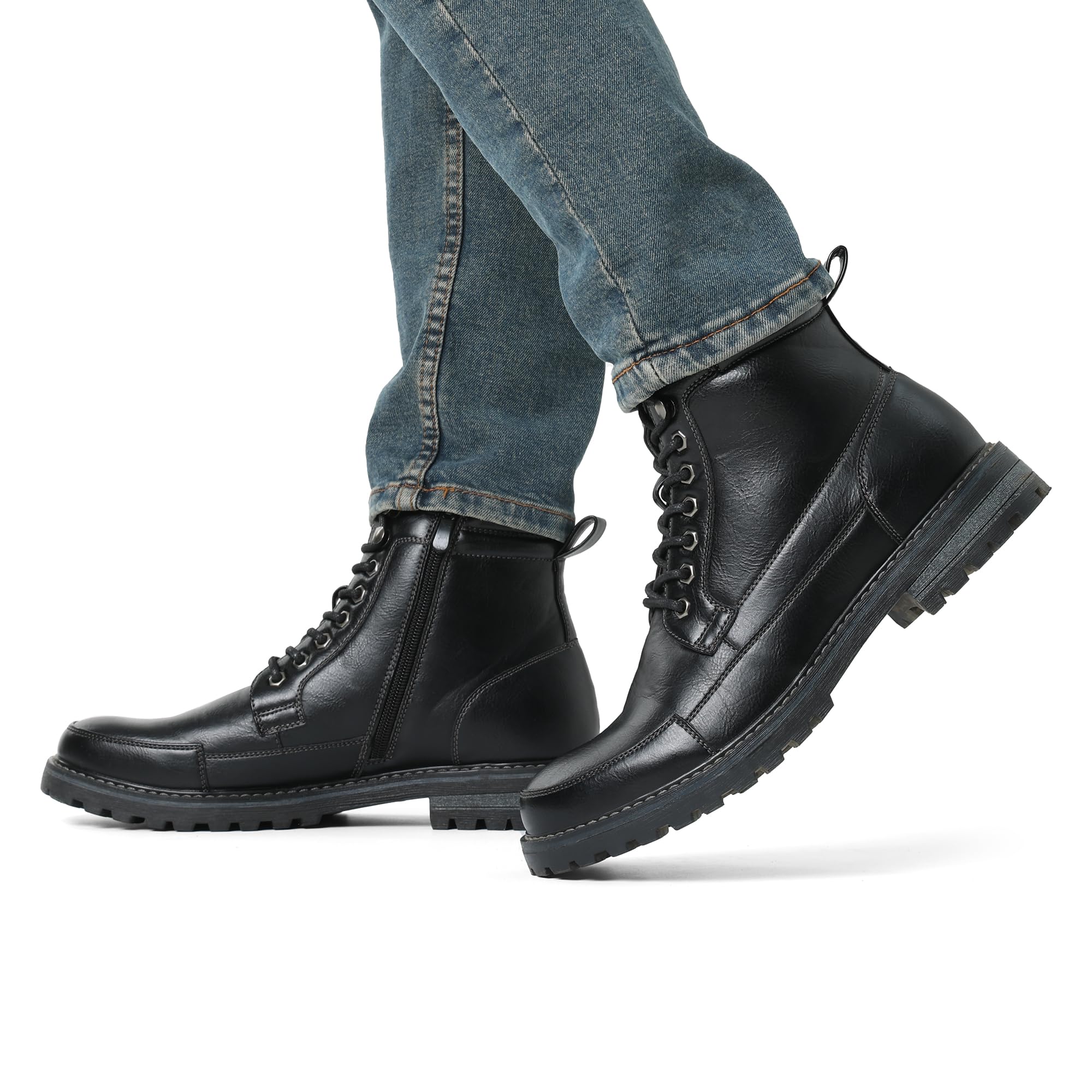 Bruno Marc Men's Motorcycle Combat Oxford Boot Fur Lining Warm Zipper Boots,Size 10.5,Engle-01-Black,ENGLE-01