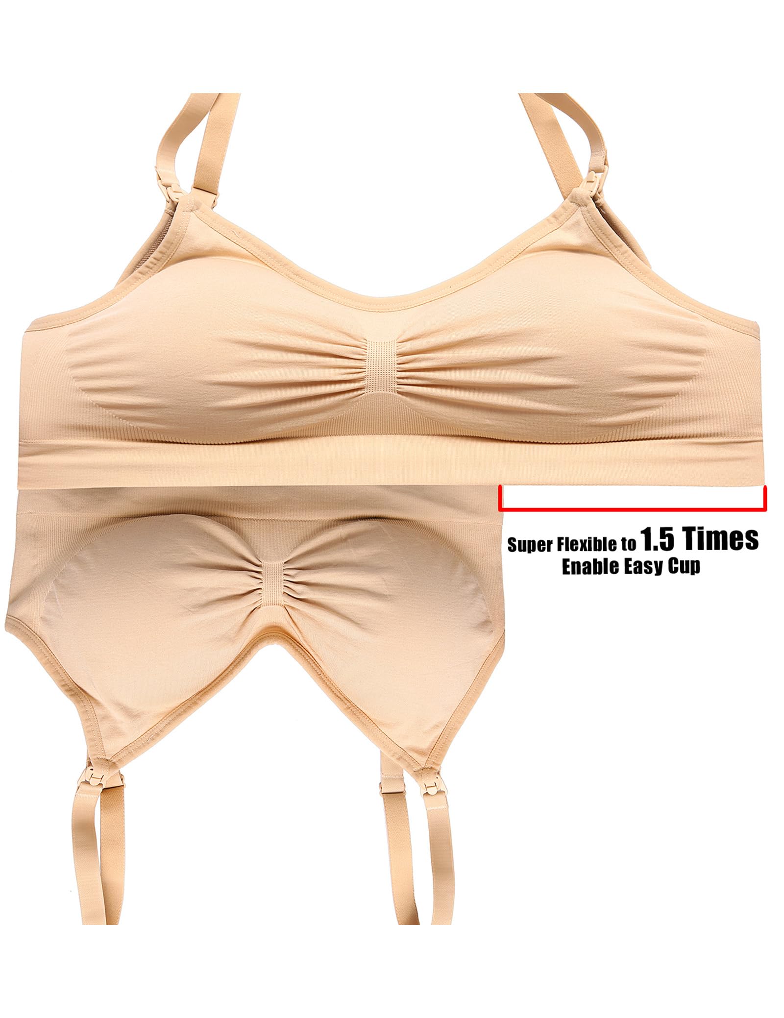 HOFISH Women's Full Cup Lightly Padded Wirefree Maternity Breastfeeding Nursing Bra, 3PCS/Pack(Pink-Black-Beige), L