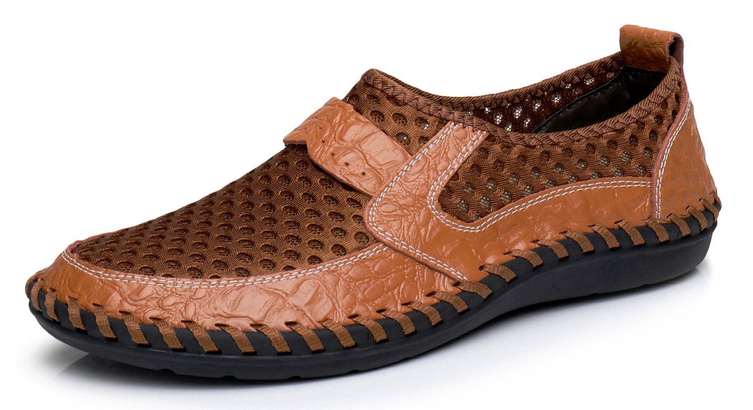 TASOGEN Summer Men's Mesh Breathable Walking Loafers,Outdoor Lightweight Slip-on, Mesh Casual Shoes,Stitching Honeycomb Hiking Shoes Durable Soft Leather-Brown 41
