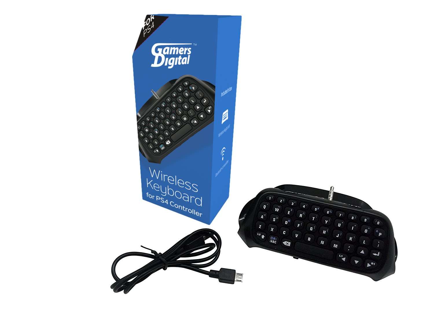 Gamers Digital ChatPad Keyboard for Sony PS4 Controllers Black – LED Backlit & Wireless with 2.4gHz USB Receiver
