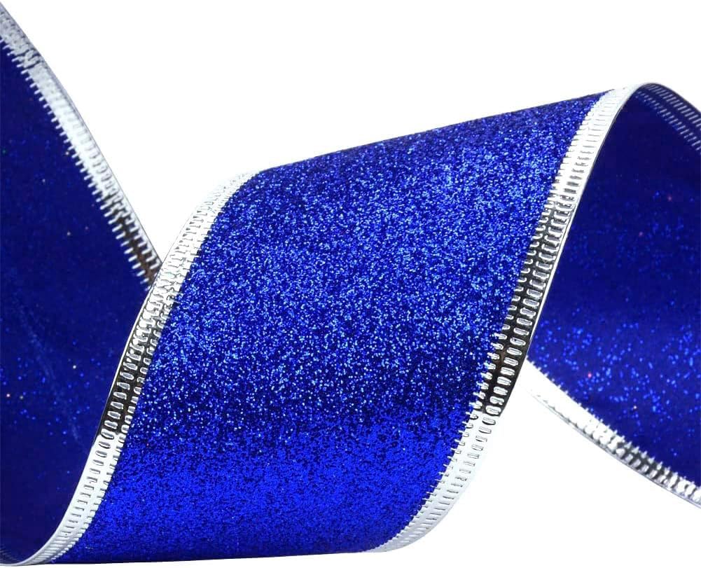 Gardeningwill 33Ft/10Meters Blue Glitter Christmas Ribbon Wreath Present Wedding Arts Crafts Gift Wrapping