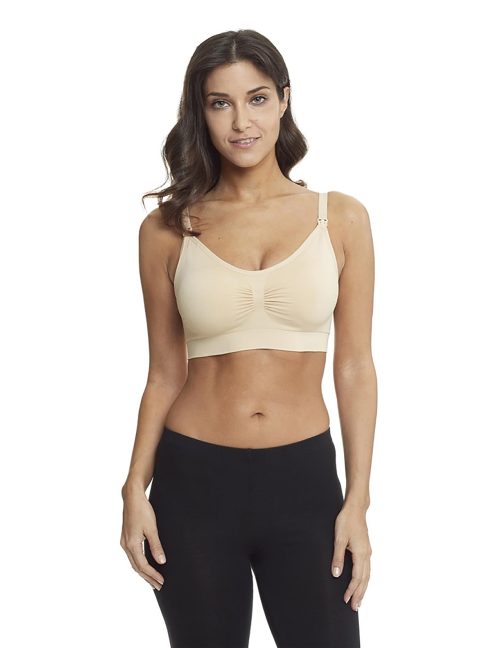 HOFISH Women's Full Cup Lightly Padded Wirefree Maternity Breastfeeding Nursing Bra, 3PCS/Pack(Pink-Black-Beige), L
