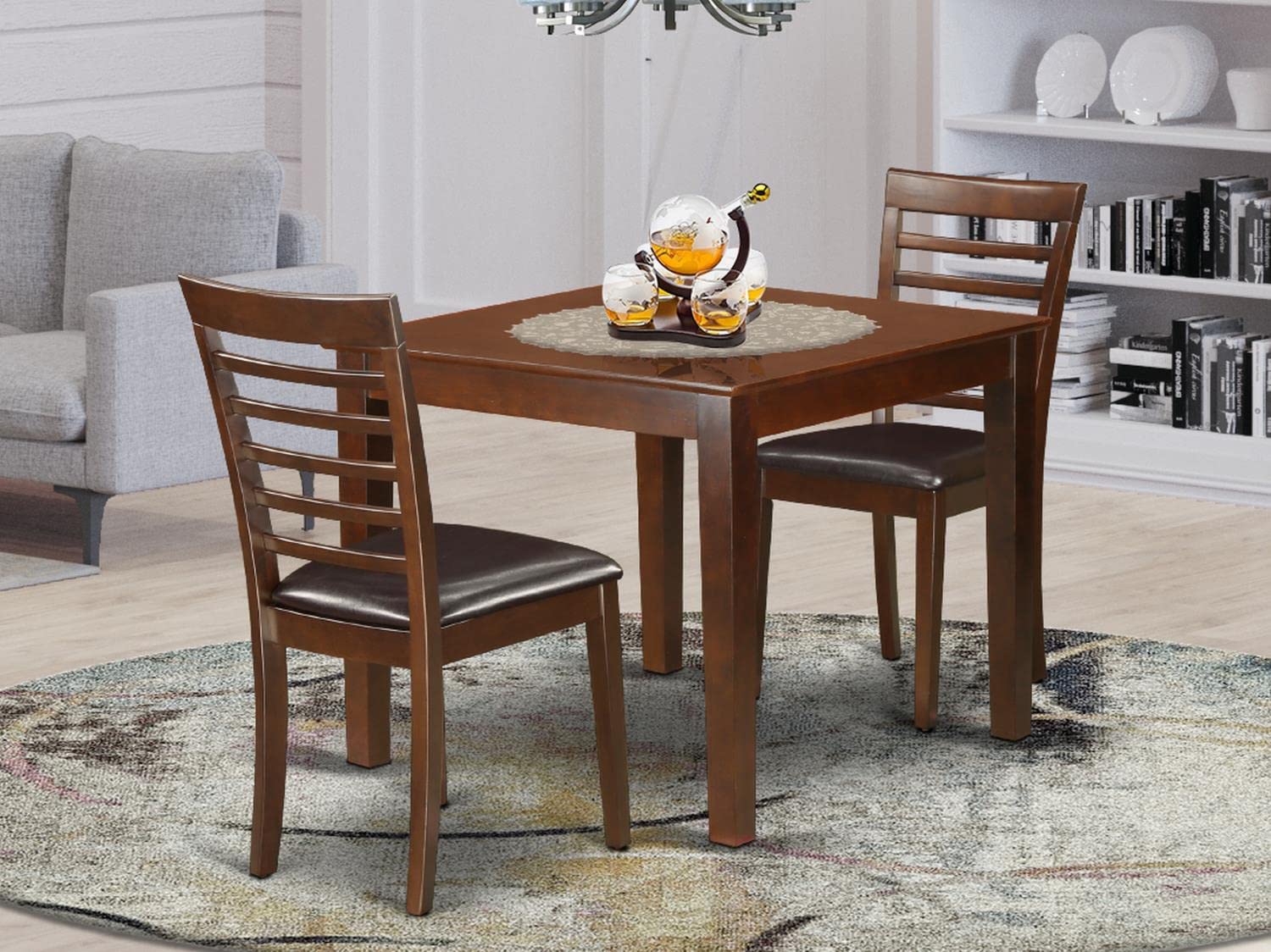 East West Furniture OXML3-MAH-LC 3 Piece Dining Room Table Set Contains a Square Kitchen Table and 2 Faux Leather Upholstered Dining Chairs, 36x36 Inch, Mahogany