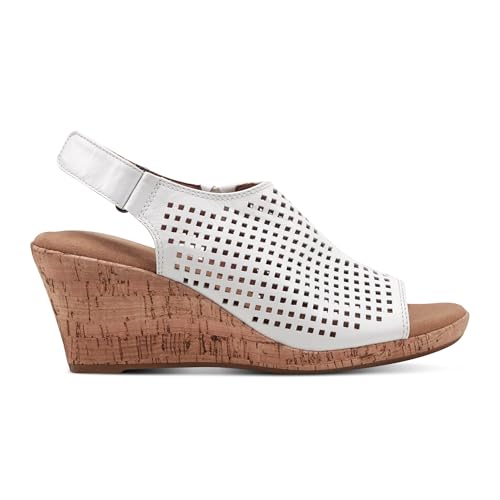 Rockport Women's Briah PERF Sling Wedge Sandal, White, 6.5 M