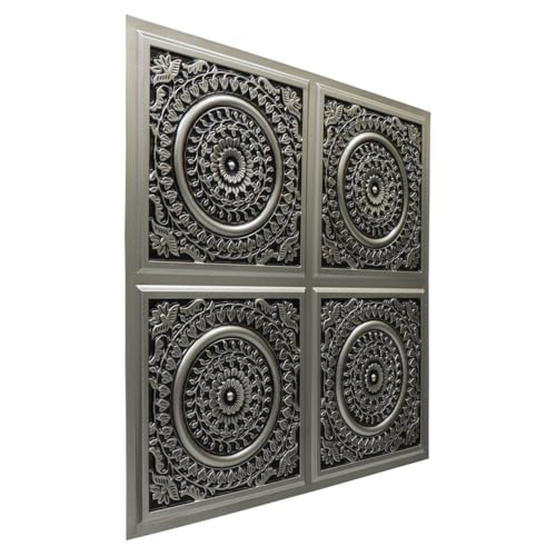 Grandma's Doilies Quartet-Faux Tin Ceiling Tile - Antique Silver 25-Pack
