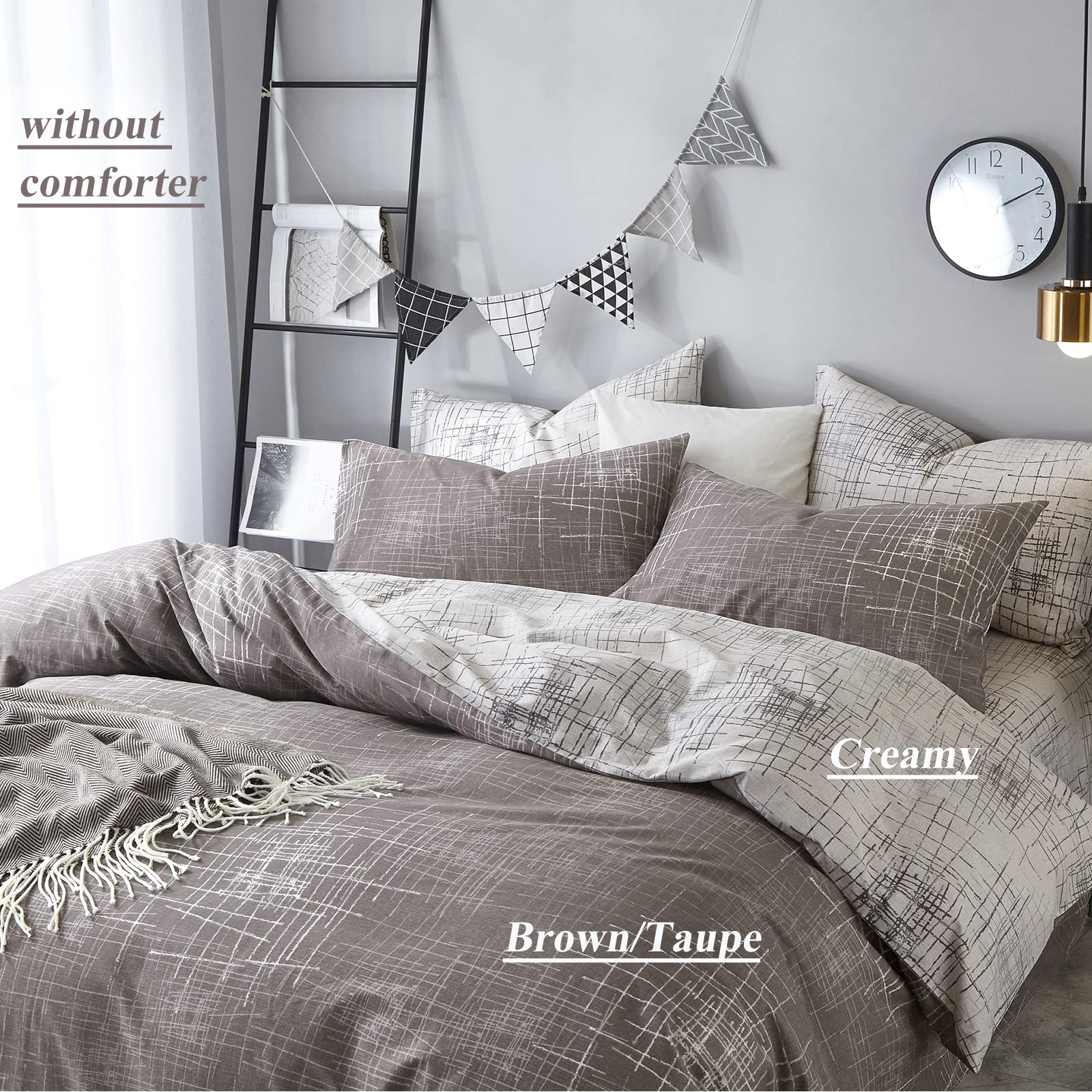 VM VOUGEMARKET King Duvet Cover Gray brown,Reversible Abstract Duvet Cover Set with Zipper,100% Cotton-Hotel Quality Modern Men/Women bedding Set-King,Artwork
