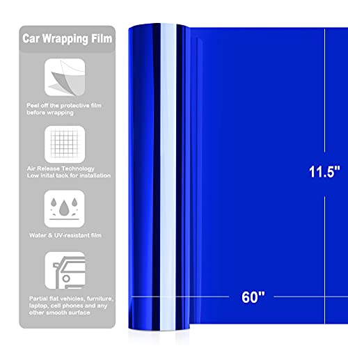 TECKWRAP 11.5" x 60" Blue Chrome Mirror Vinyl Wrap Film Vinyl Roll