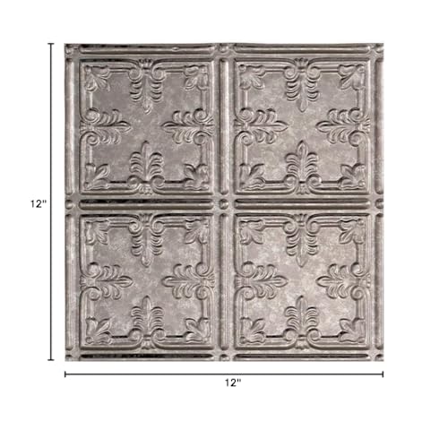 FASÄDE Traditional Style/Pattern 10 Decorative Vinyl Glue Up Ceiling Panel in Galvanized Steel (12X12 Inch Sample)