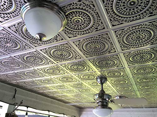 Grandma's Doilies Quartet-Faux Tin Ceiling Tile - Antique Silver 25-Pack