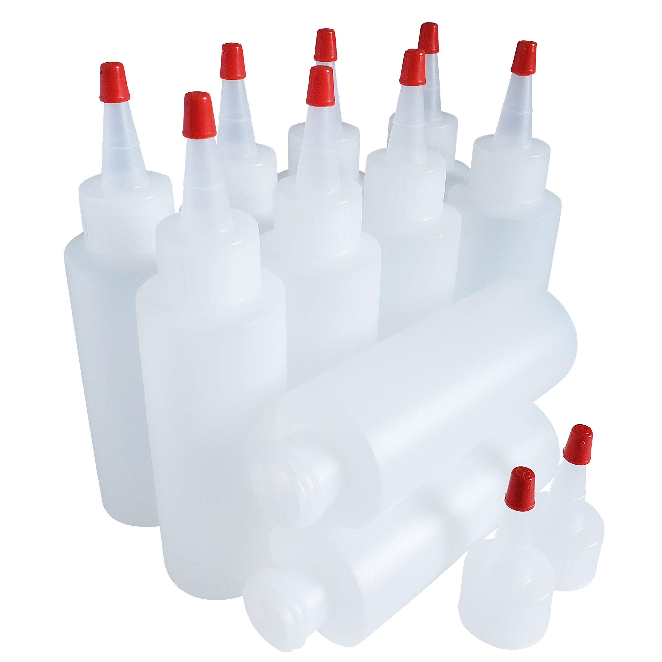 kelkaa 4oz HDPE Durable Plastic Squeeze Bottles with Yorker Red Cap Natural Clear Bottles for Food, Crafts, Any DIY Liquid Products, Multi Purpose Refillable Bottles (Pack of 10)