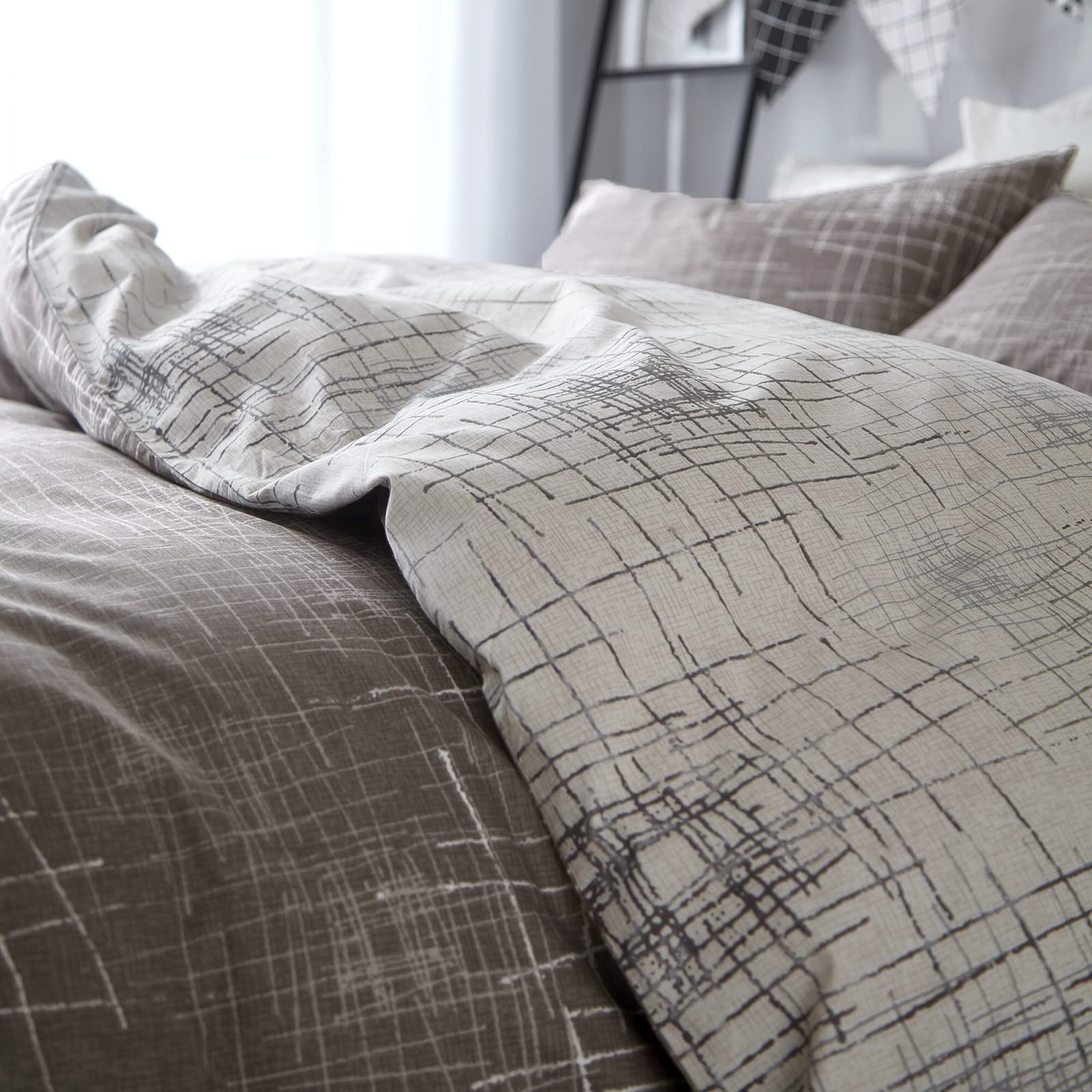 VM VOUGEMARKET King Duvet Cover Gray brown,Reversible Abstract Duvet Cover Set with Zipper,100% Cotton-Hotel Quality Modern Men/Women bedding Set-King,Artwork