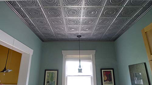 Grandma's Doilies Quartet-Faux Tin Ceiling Tile - Antique Silver 25-Pack