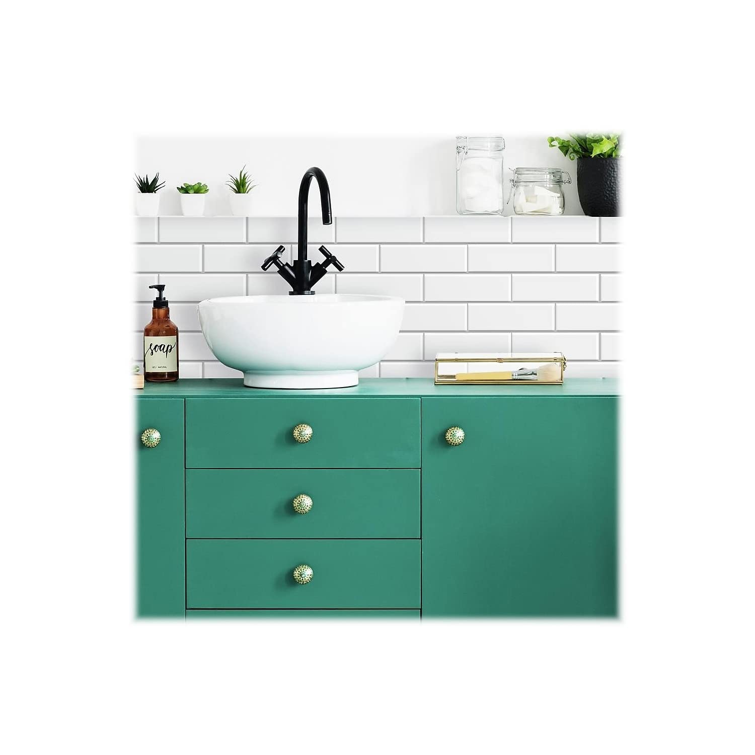 RoomMates TIL3459FLT StickTiles Classic White Subway Peel and Stick Tile Backsplash 10.5x10.5