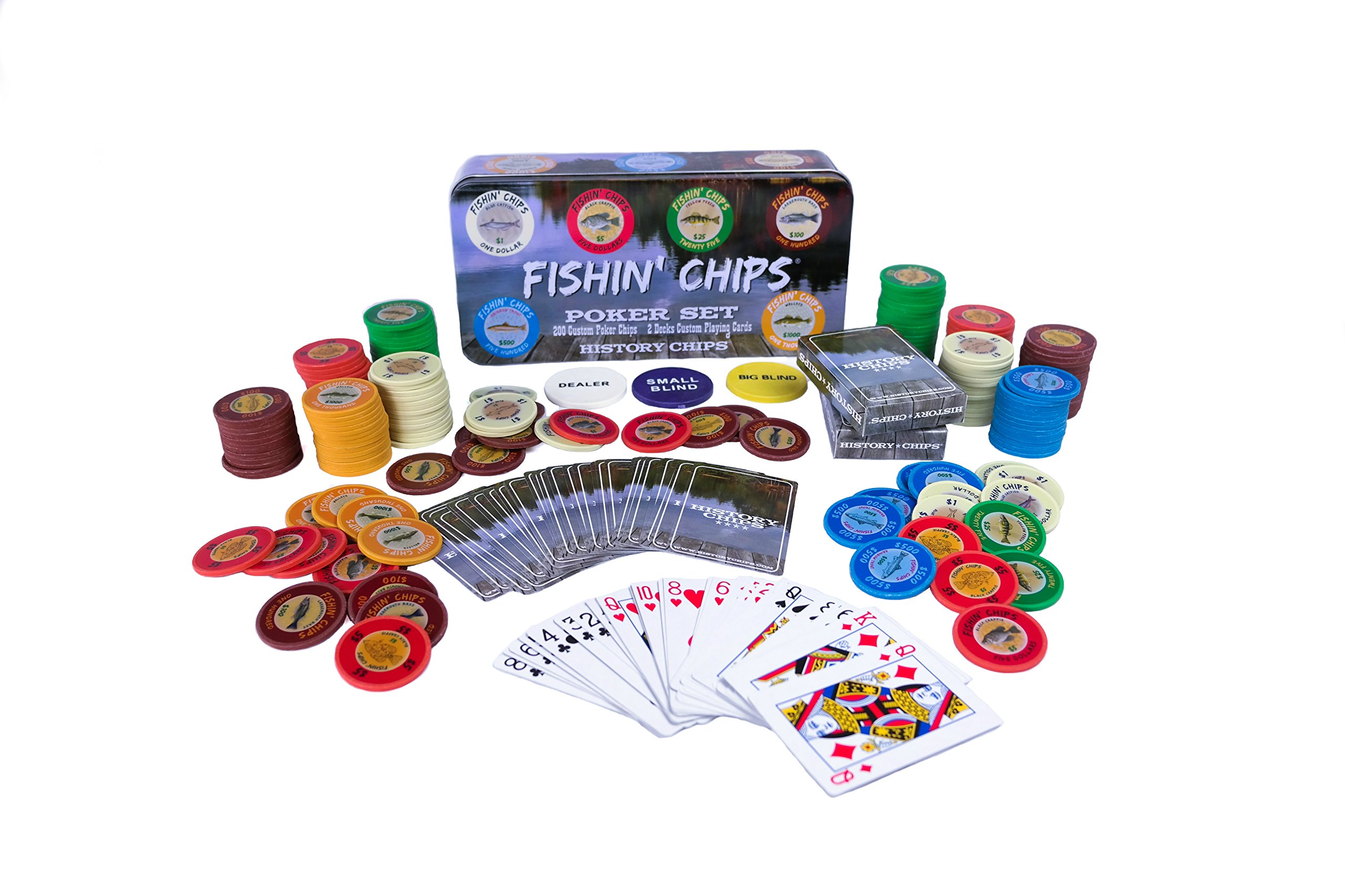 Fishin' Chips - Freshwater - Premium Quality Poker Chips and Playing Card Set