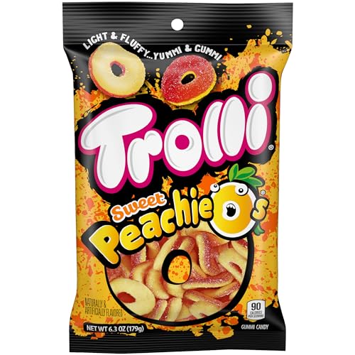 Trolli Peachie O's Rings, Sour Gummy Candy, 6.3 Ounce Bags (Pack of 8)