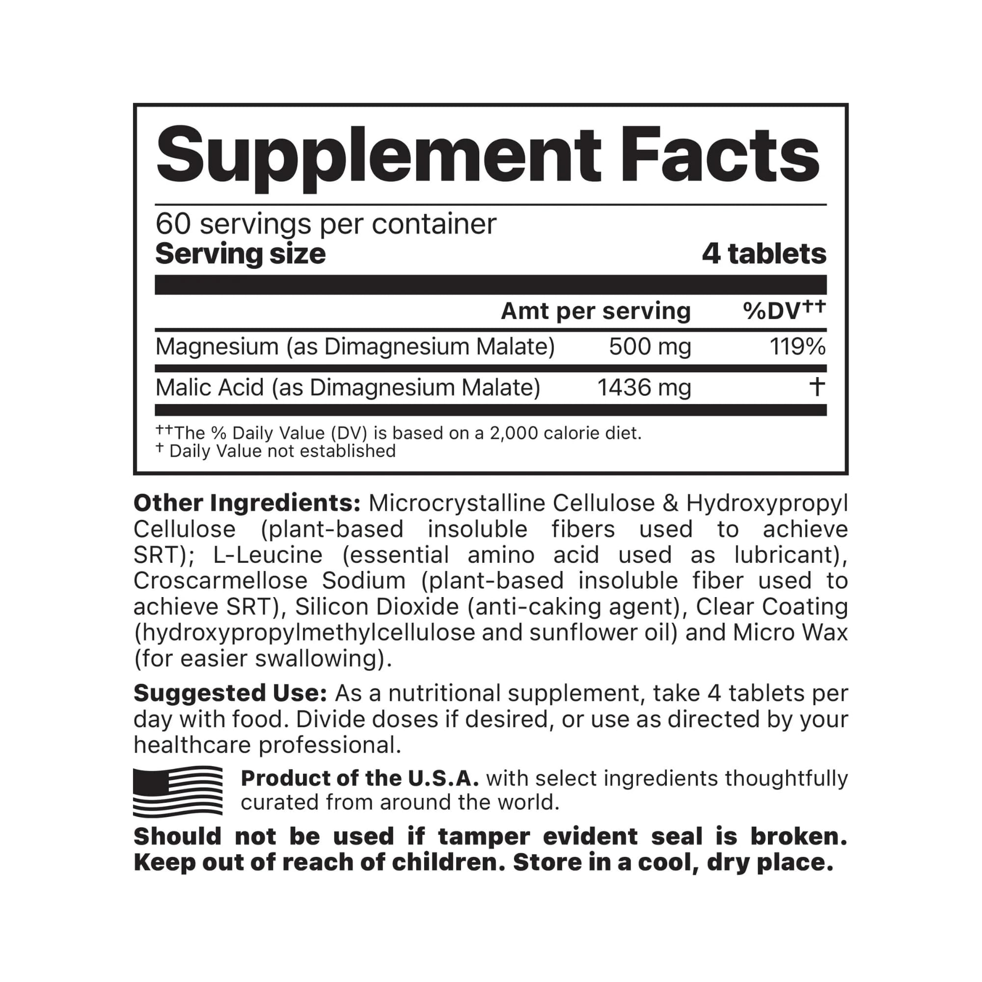 Jigsaw Health MagSRT (B-Free) | Premium, Organic, Slow Release Magnesium Supplement | Active, Bioavailable Magnesium Malate Tablets | 240 Tablets | 60 Servings