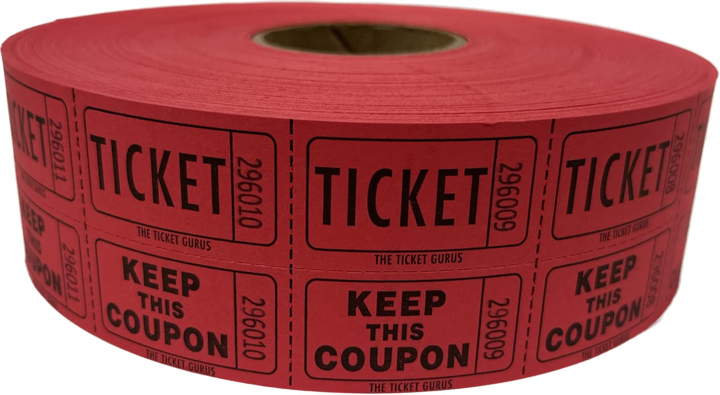 Ticket Guru-Raffle Tickets - (4 Rolls of 2000 Double Tickets) 8,000 Total 50/50 Raffle Tickets (Choose Color Combo Below) (Red/Blue/White/Orange)