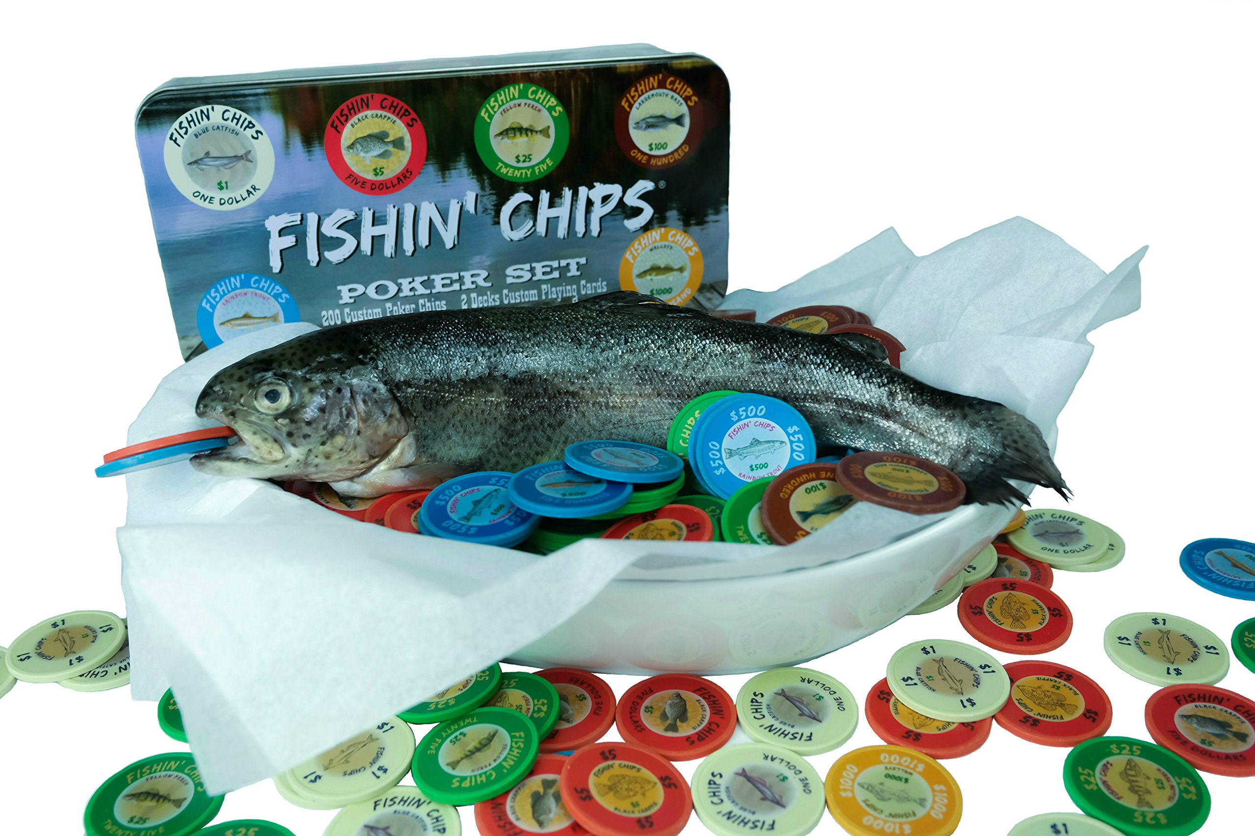 Fishin' Chips - Freshwater - Premium Quality Poker Chips and Playing Card Set